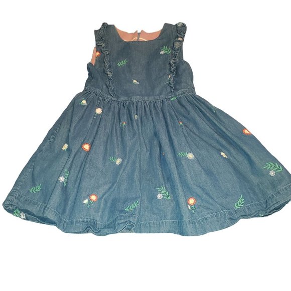Mini Boden | Dresses | Mini Boden Sz 56 Embroidered Flower Denim Dress ...